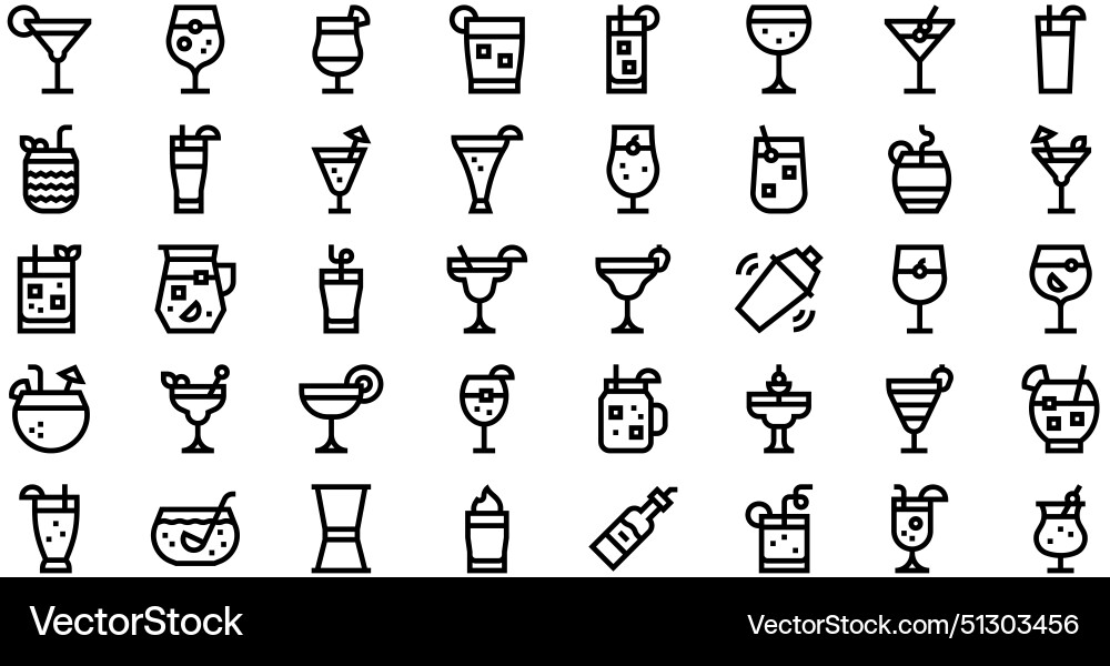 Cocktails icons collection Royalty Free Vector Image