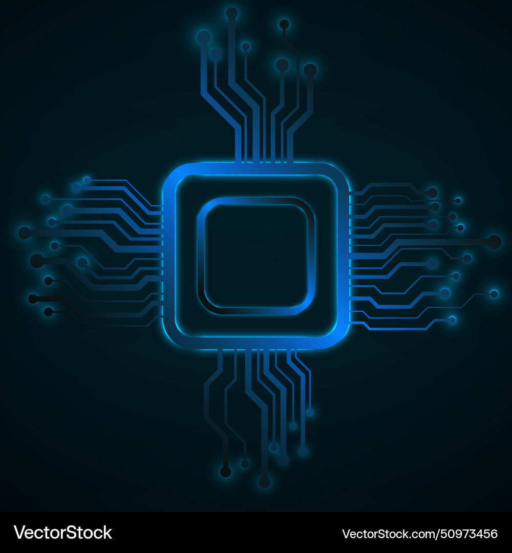 Cpu microprocessor microchip neon technology Vector Image