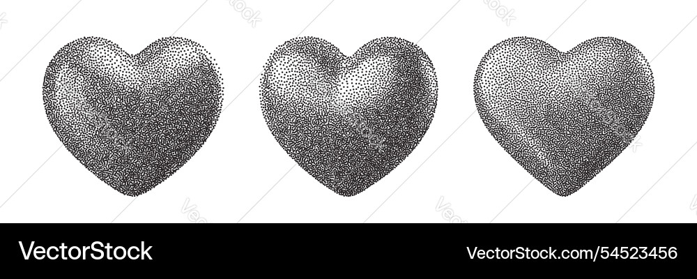 Stippling dotted 3d heart shapes for y2k Vector Image
