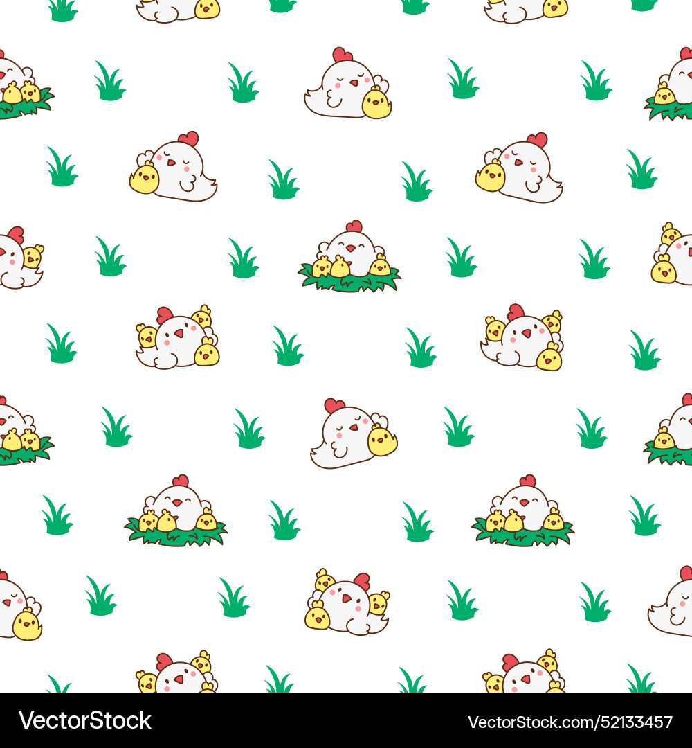 Cute kawaii chicken seamless pattern Royalty Free Vector