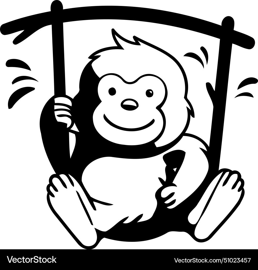 Cute monkey swinging on swing isolated white Vector Image