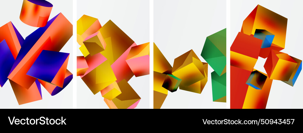 Flying 3d shapes cubes and other geometric Vector Image