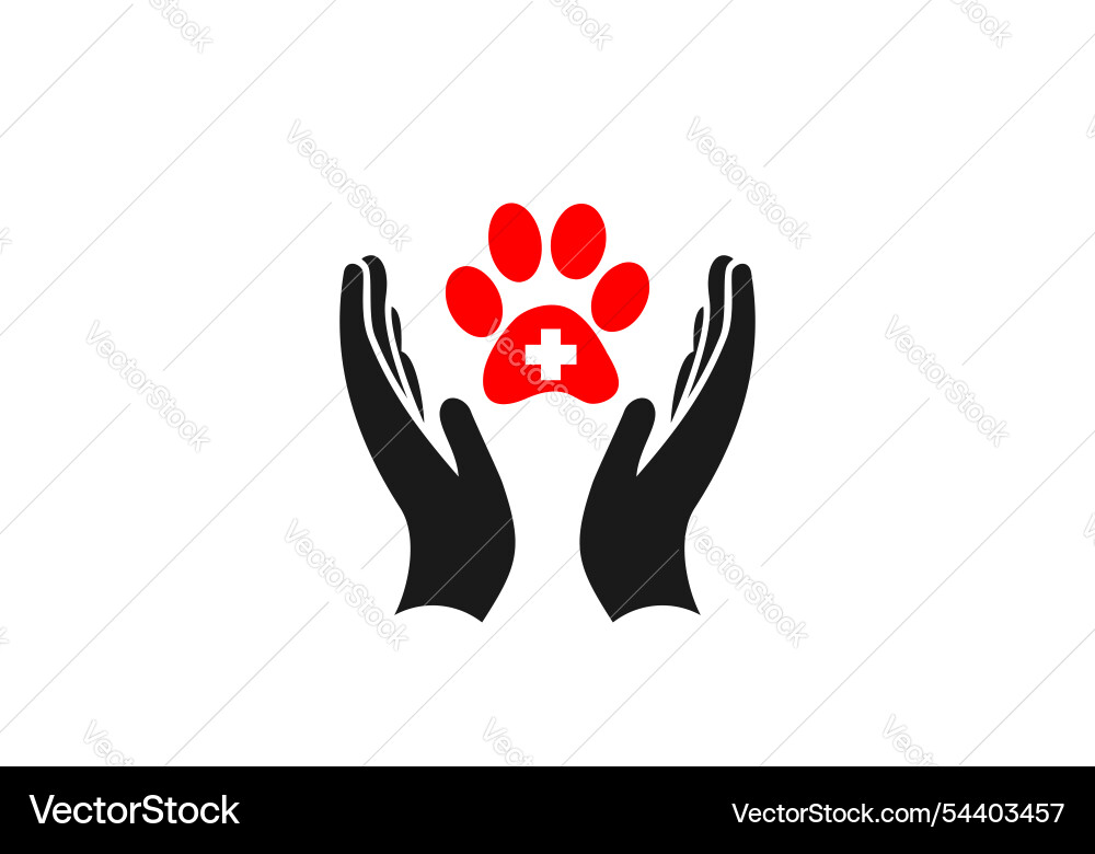 Hands with paw first aid symbol help and care Vector Image