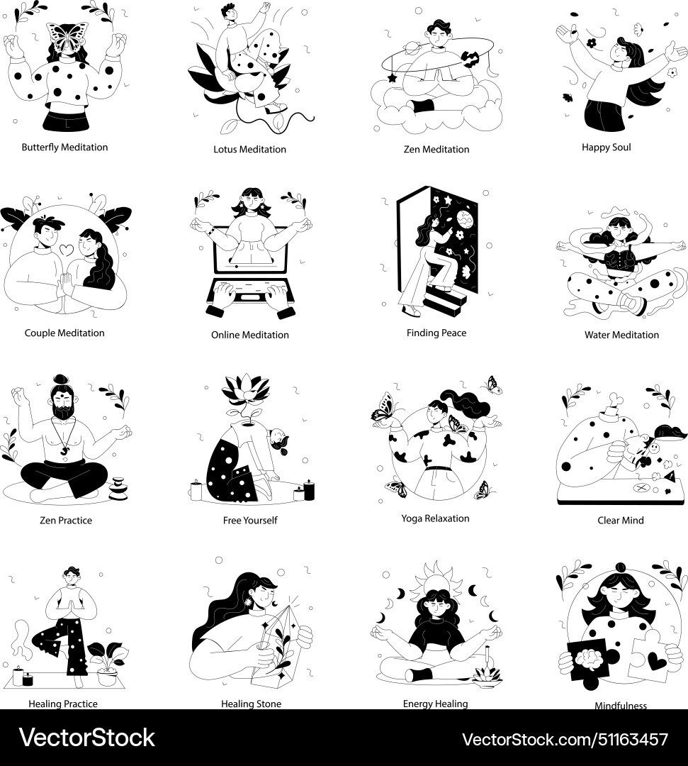 Modern doodle mini depicting zen pra Royalty Free Vector