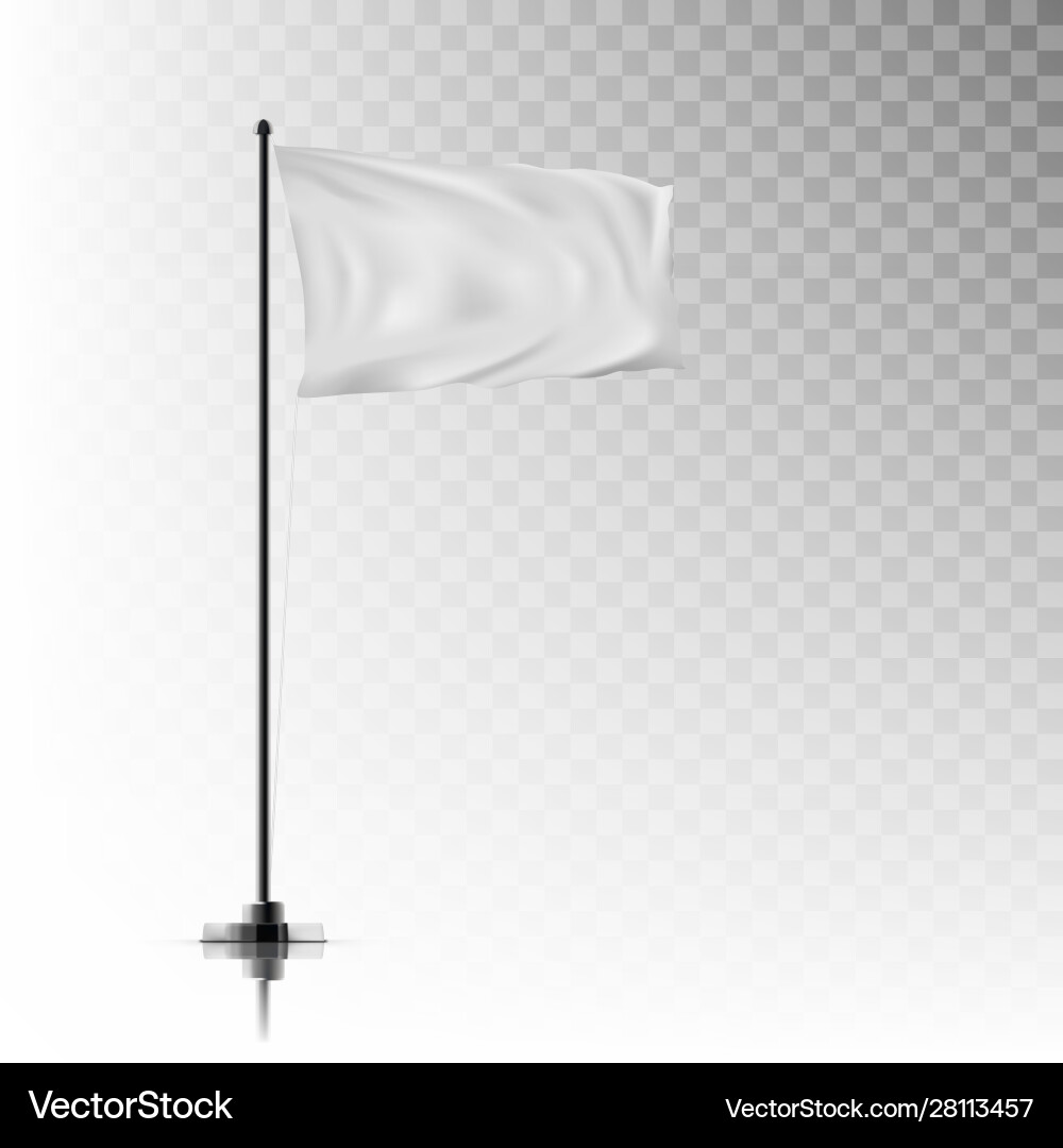 Realistic white flag on steel pole background Vector Image