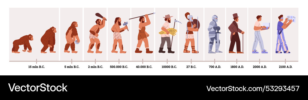 Stages of evolution from ape to man with dates Vector Image