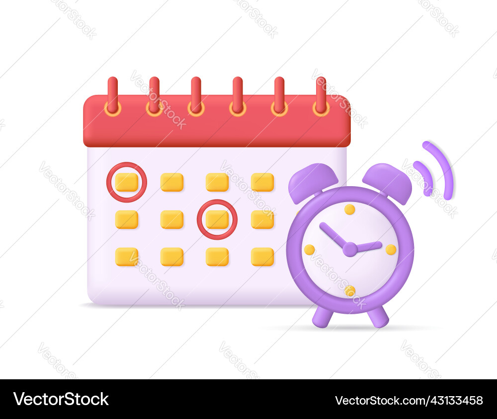 Calendar with clock 3d icon for time reminder Vector Image