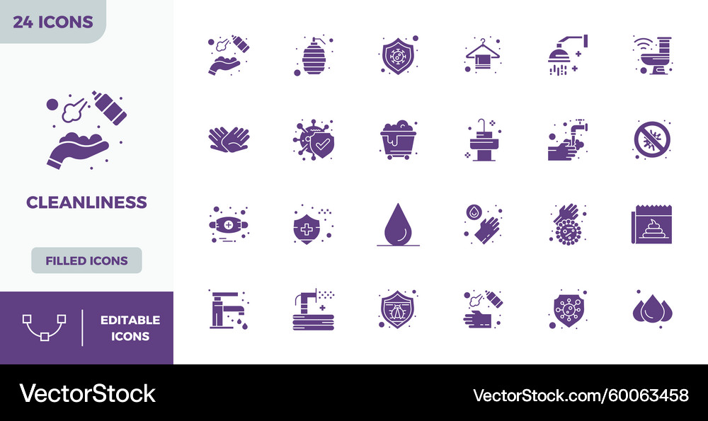 Cleanliness Icon Bundle - 24 Pixel Icons Vector Image