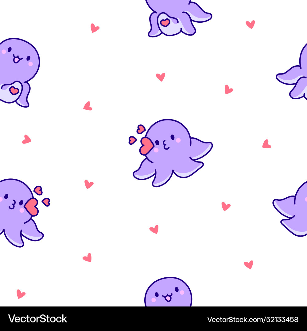 Cute kawaii happy octopus seamless pattern Vector Image