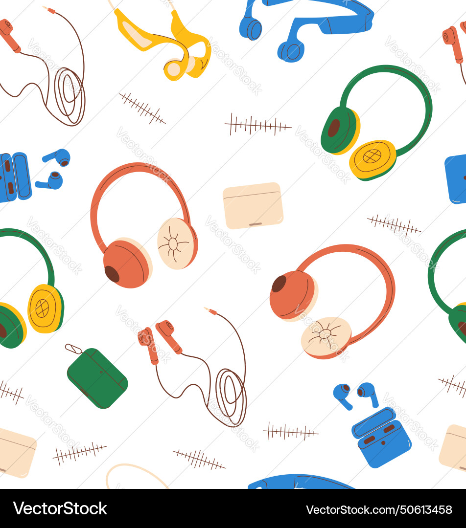 Headphones seamless pattern earphones endless Vector Image
