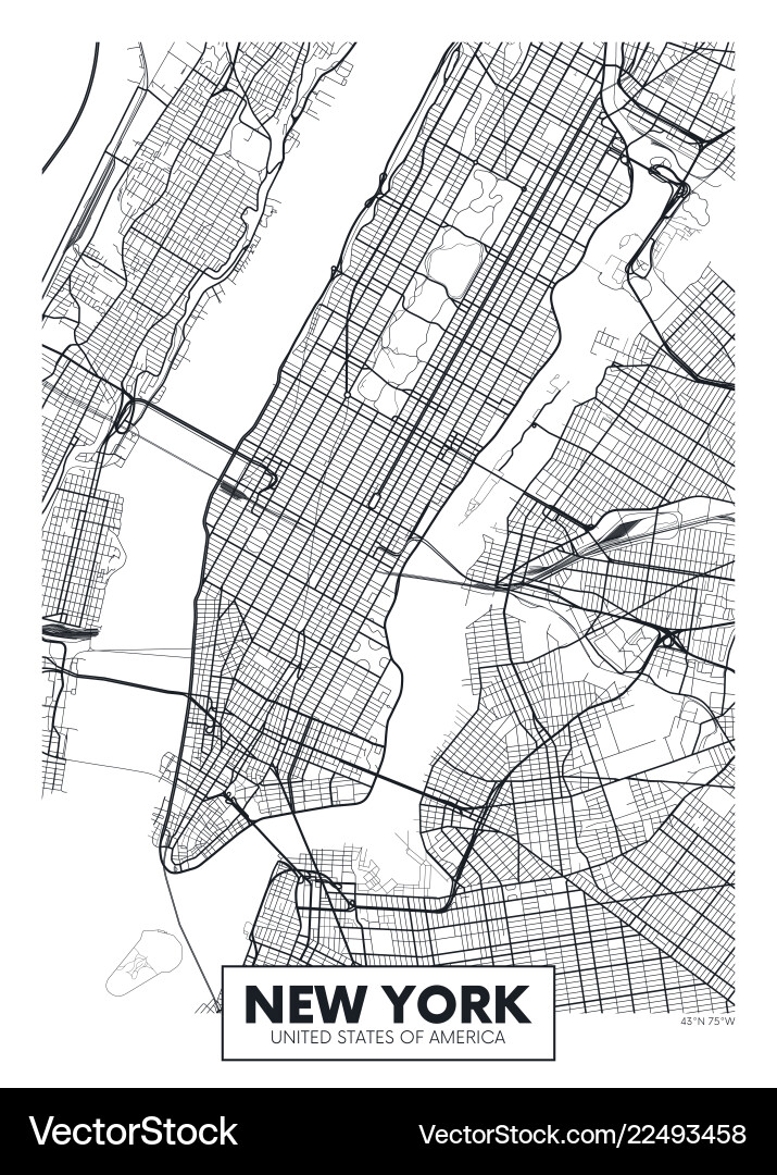 New York City Map - Detailed Plan Royalty Free Vector Image