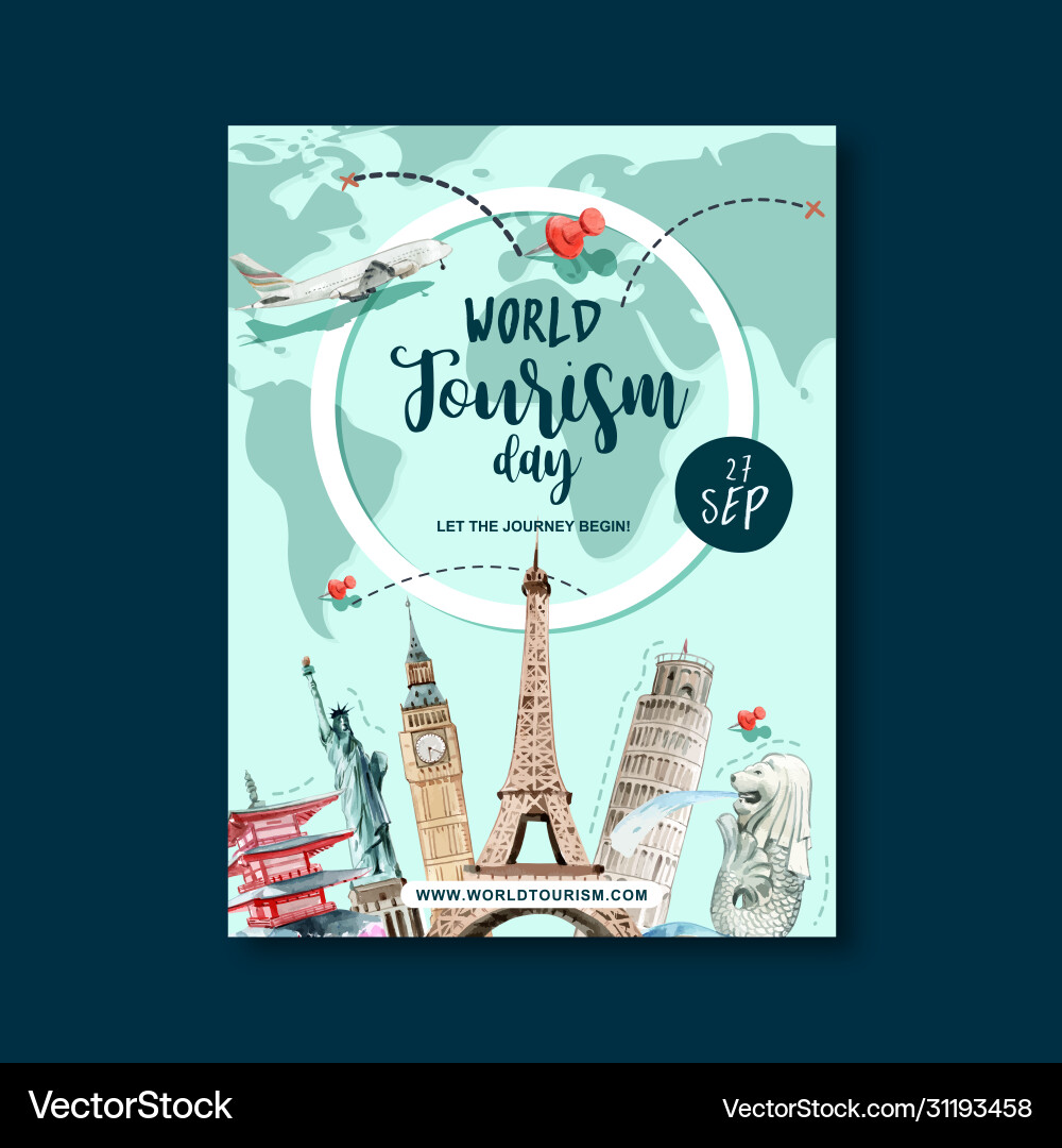 Tourism day poster design with flight route Vector Image