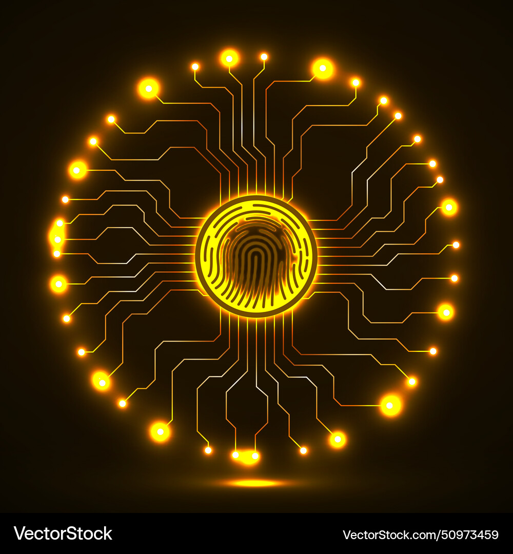Abstract neon sign fingerprint with circuit board Vector Image