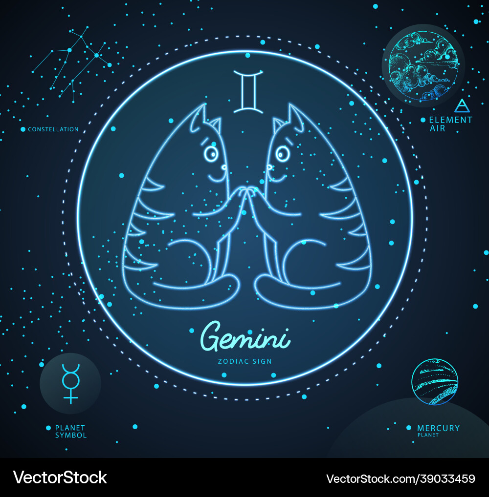 Astrology neon gemini zodiac sign Royalty Free Vector Image