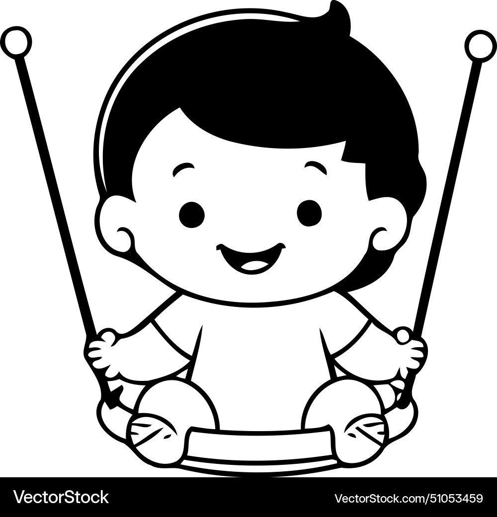 Cute baby boy in the swing on cloud Royalty Free Vector