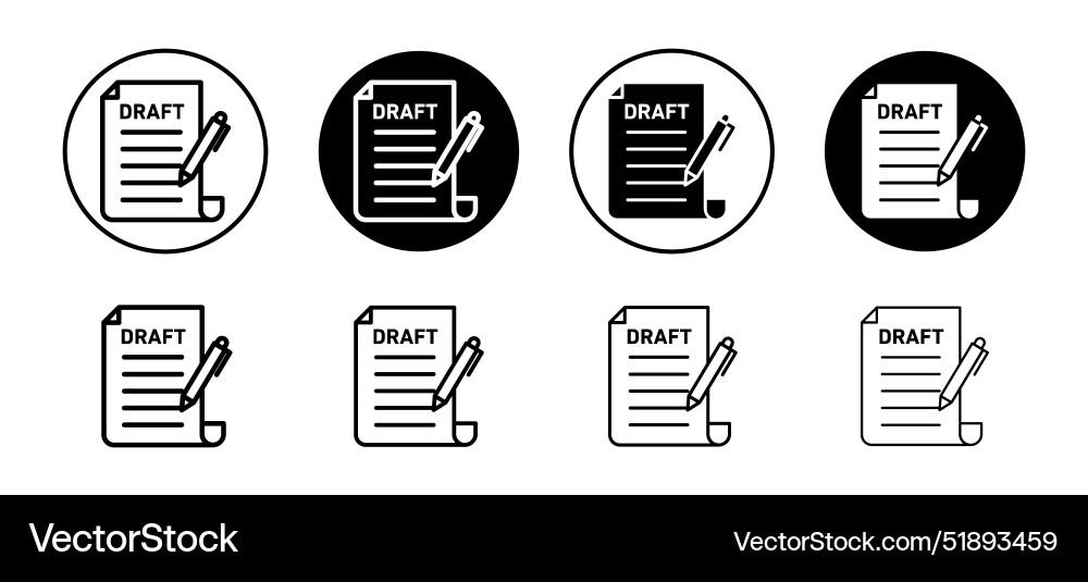 Draft icon set collection outline flat Royalty Free Vector
