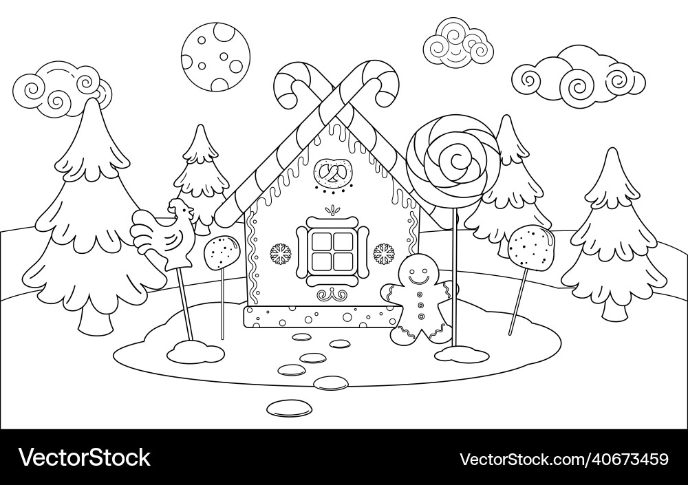 Fabulous landscape with gingerbread house Vector Image