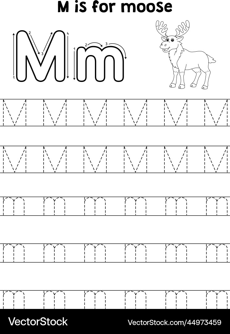 Moose animal tracing letter abc coloring page m – Royalty-Free Vector ...