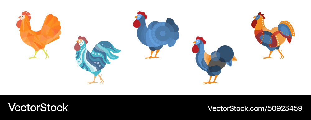 Rooster and cockerel with creative ornate Vector Image