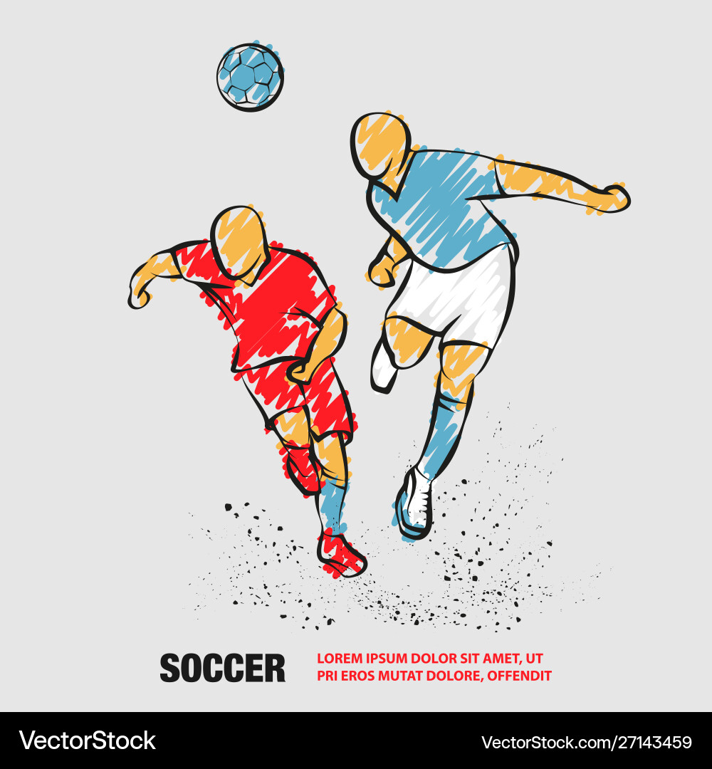 Two soccer players fighting for ball Royalty Free Vector