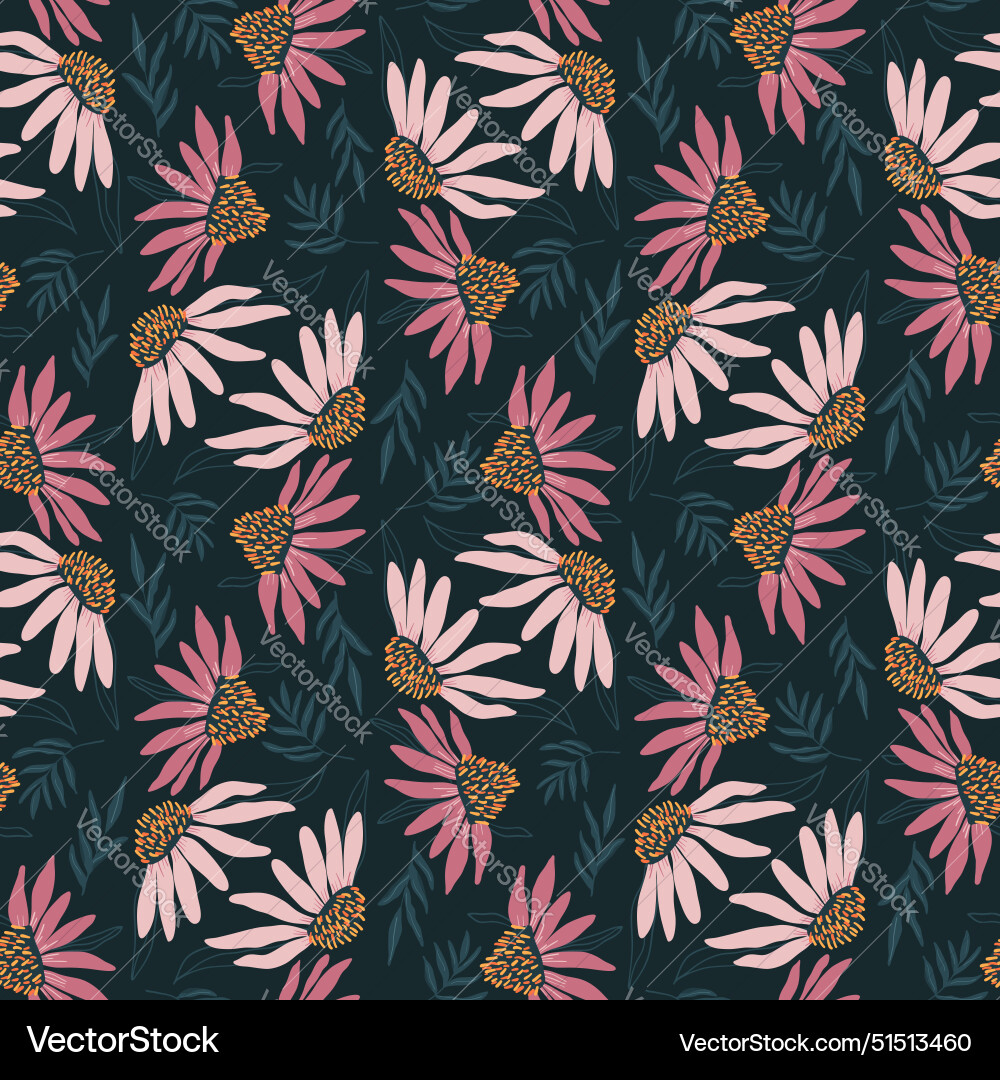 Coneflowers meadow seamless pattern purple Vector Image