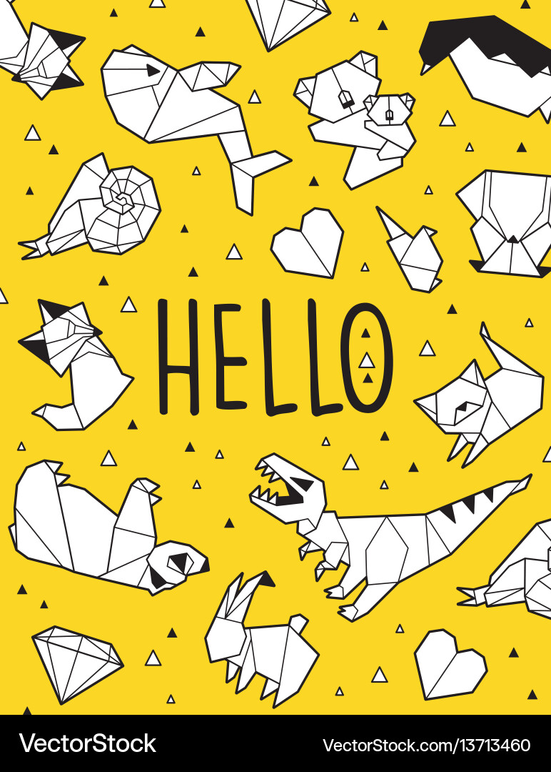 Hello origami card Royalty Free Vector Image - VectorStock