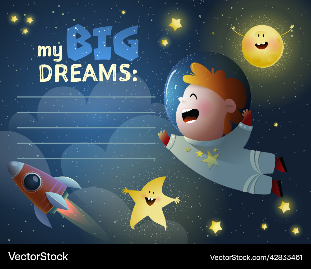 Boy astronaut in space wish list template Vector Image
