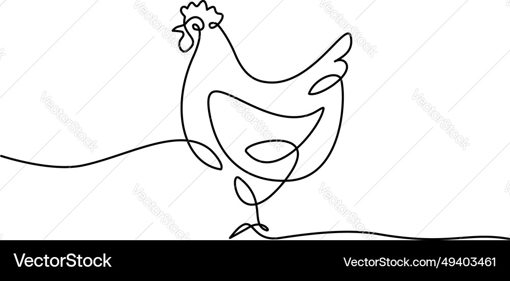 Chicken logo continuous one line art drawing Vector Image