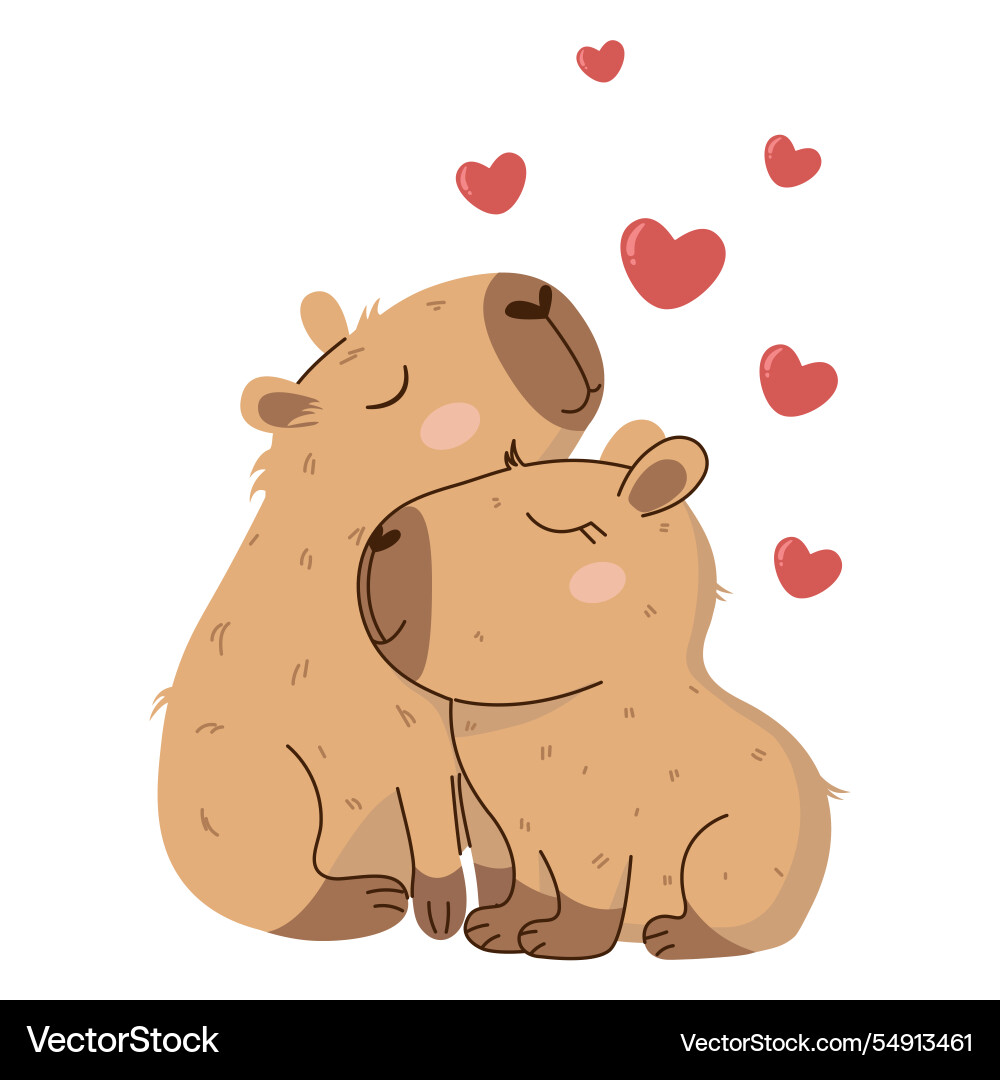 Cute of two hugging capybaras Royalty Free Vector Image