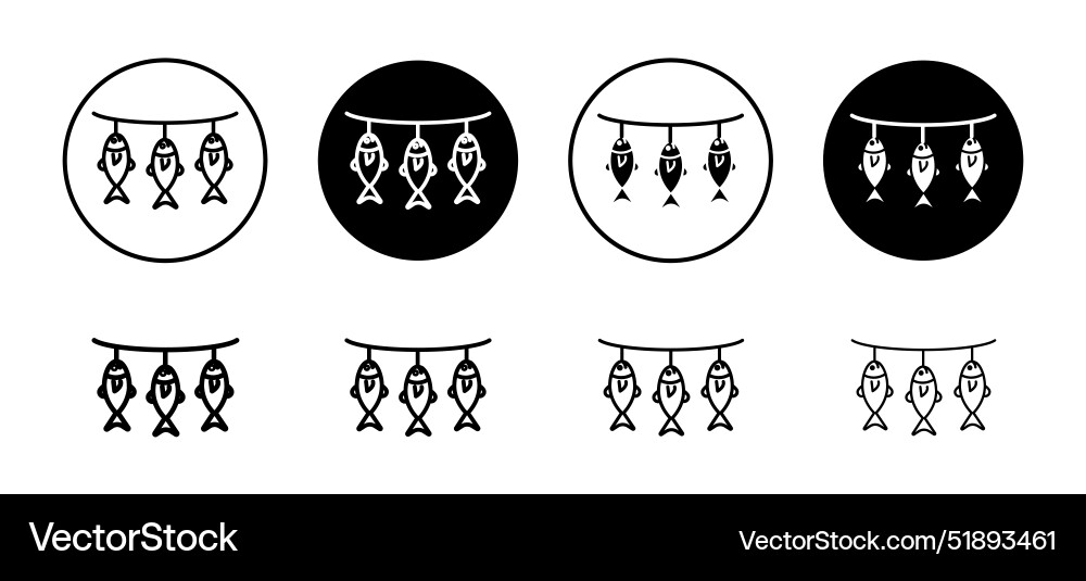 Dried fish icon set collection outline Royalty Free Vector