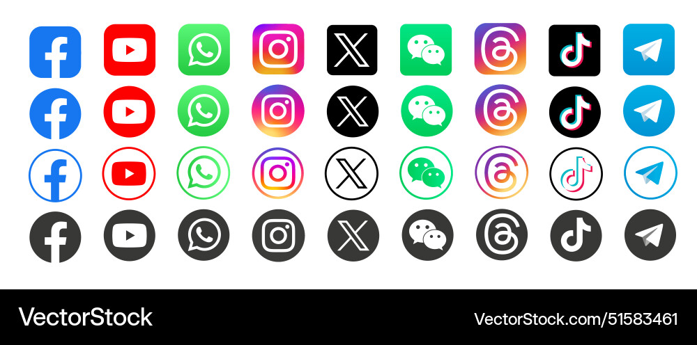 Facebook threads x twitter instagram youtube Vector Image