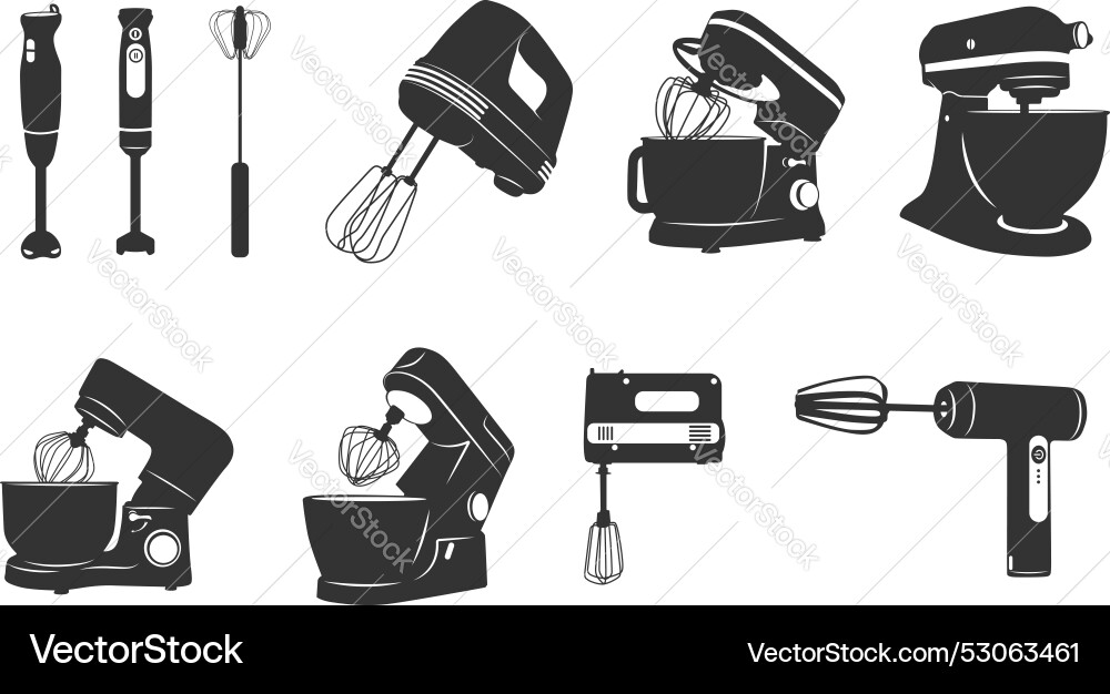 Mixer silhouettes svg kitchen mixers Royalty Free Vector