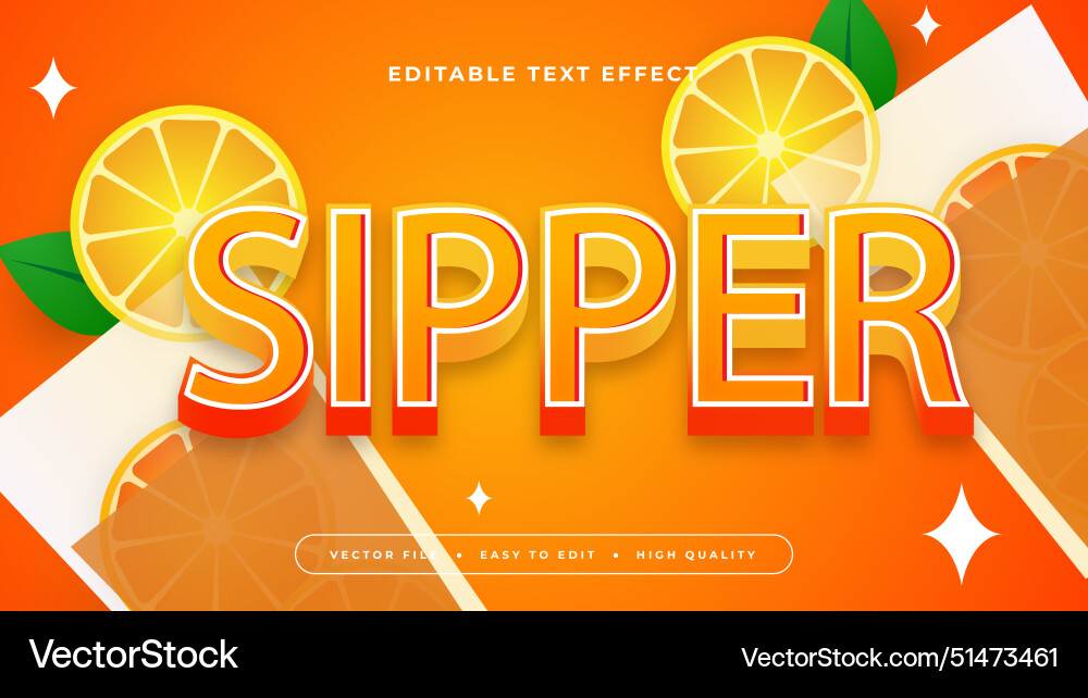 White orange and yellow sipper 3d editable text Vector Image