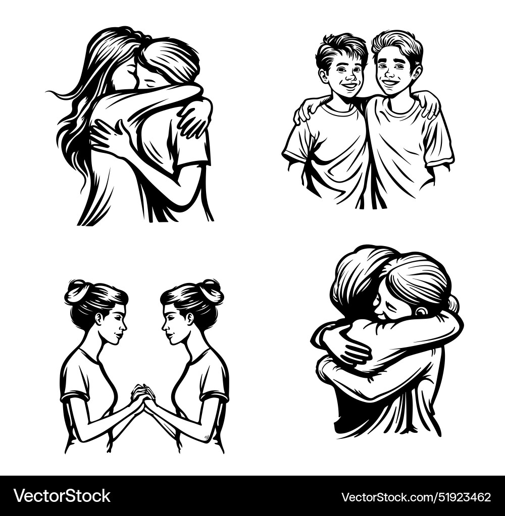 Art drawing of people hugging Royalty Free Vector Image