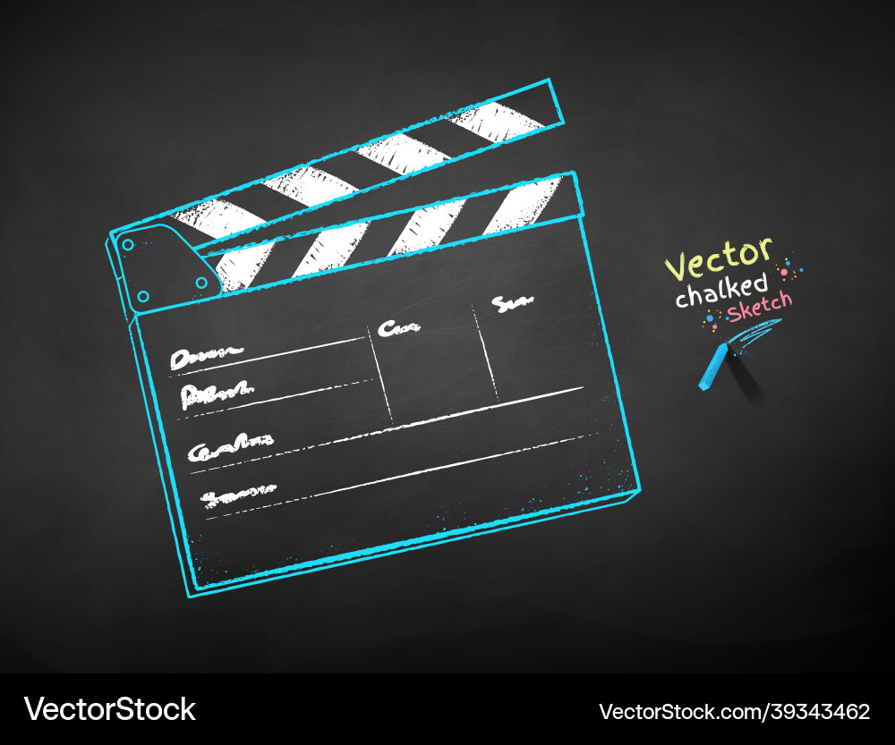 Color chalk drawn of clapperboard Royalty Free Vector Image