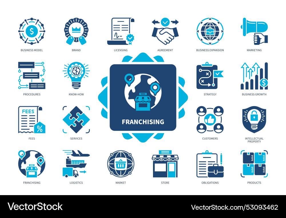 Franchising solid icon set Royalty Free Vector Image