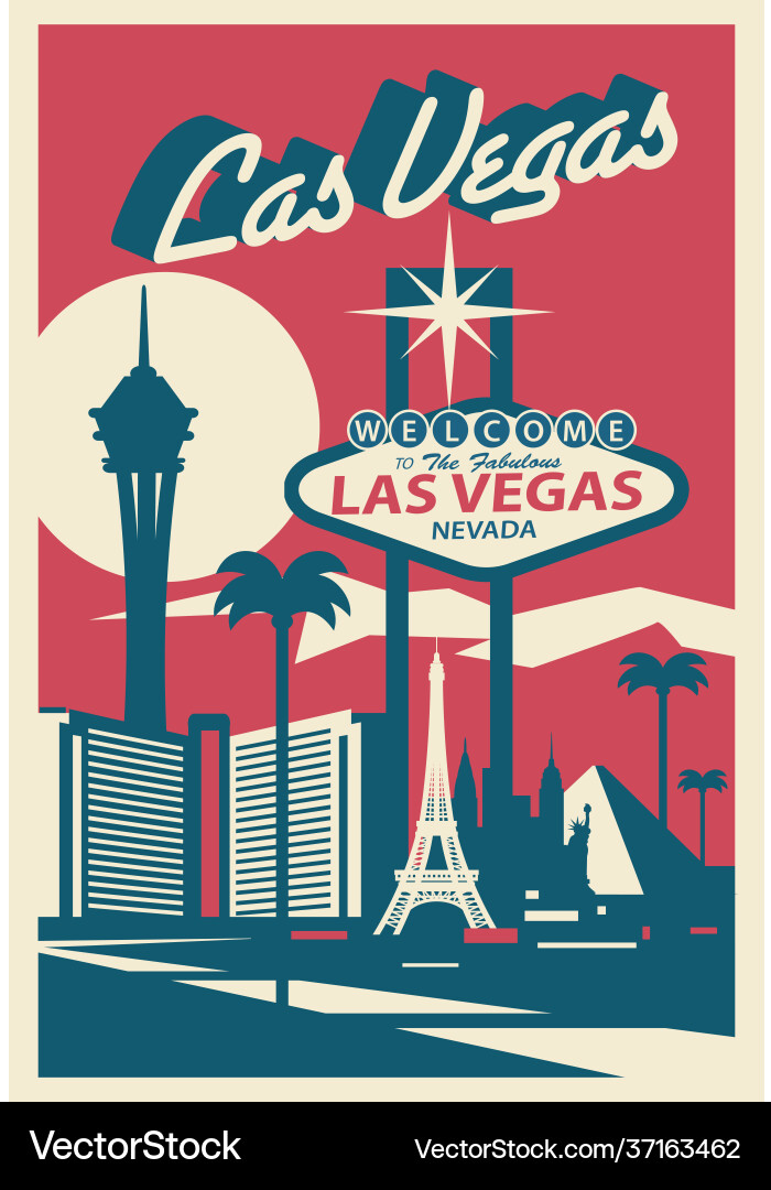 Las vegas skyline postcard Royalty Free Vector Image