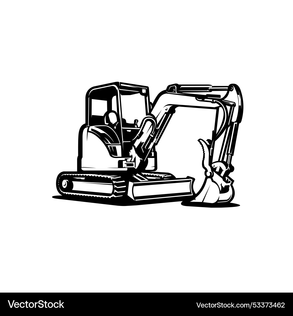 Premium mini compact excavator monochrome Vector Image