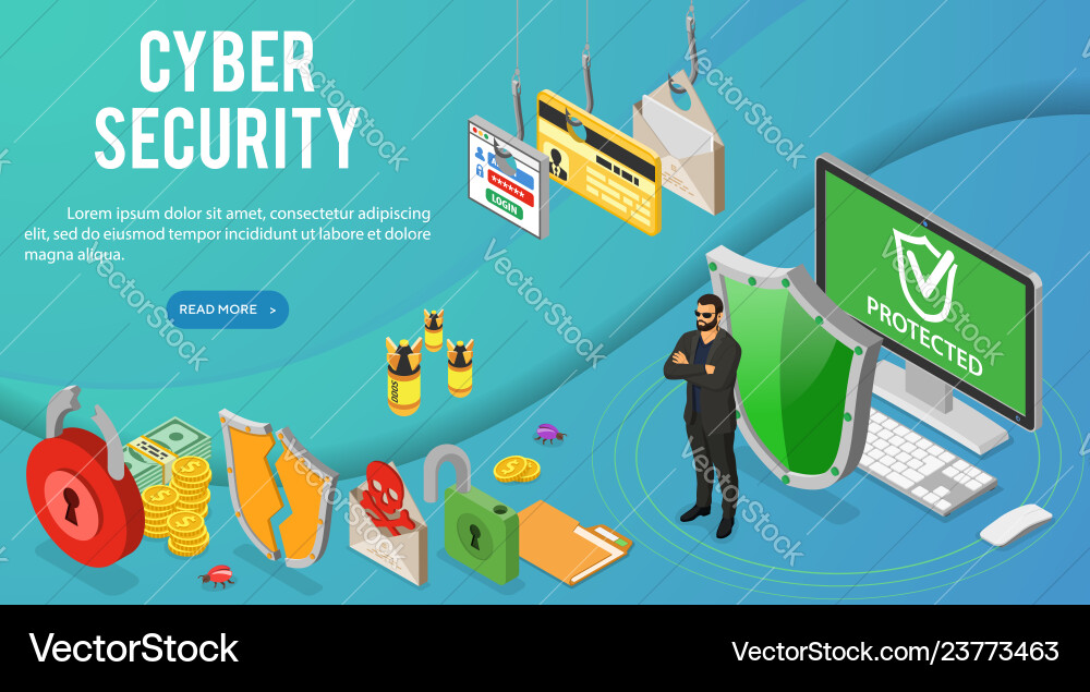 Cyber security isometric banner Royalty Free Vector Image