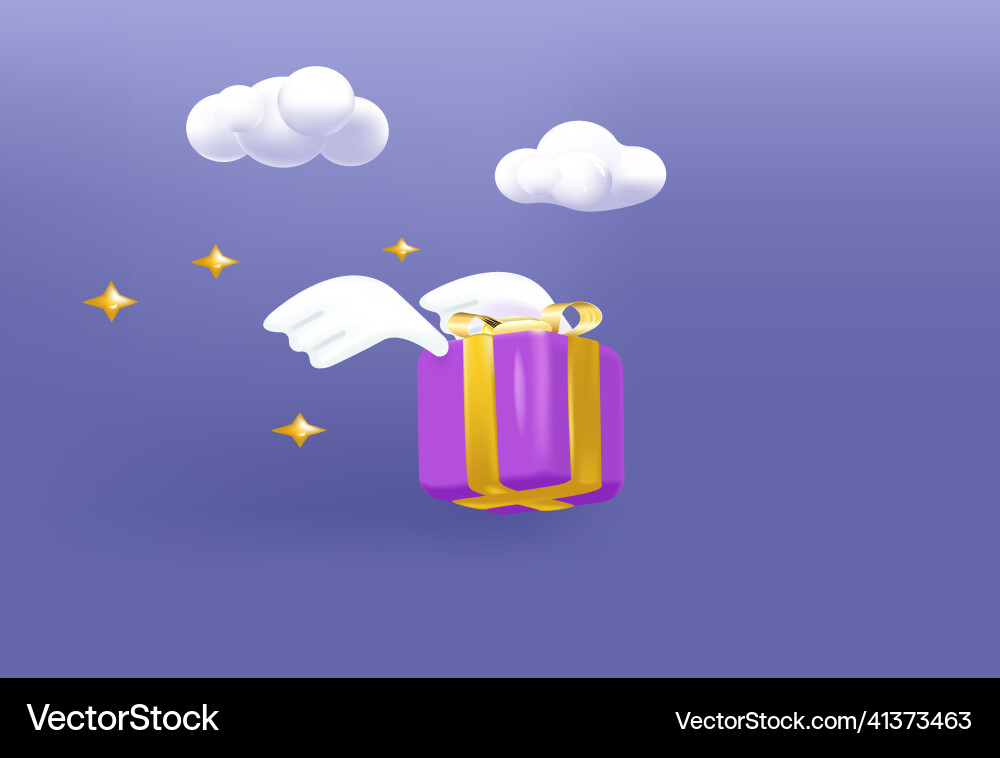 Flying box in 3d style on a purple background Vector Image