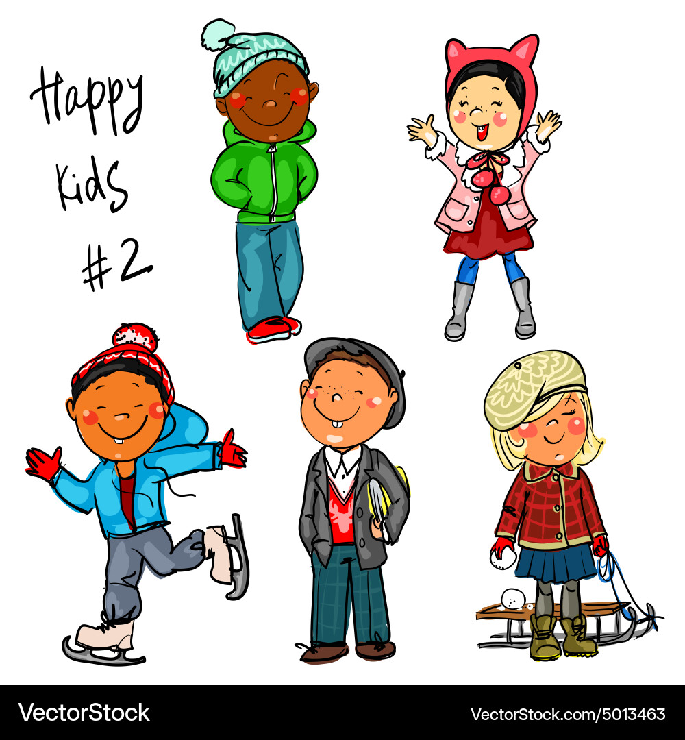 Happy kids - part 2 winter edition Royalty Free Vector Image