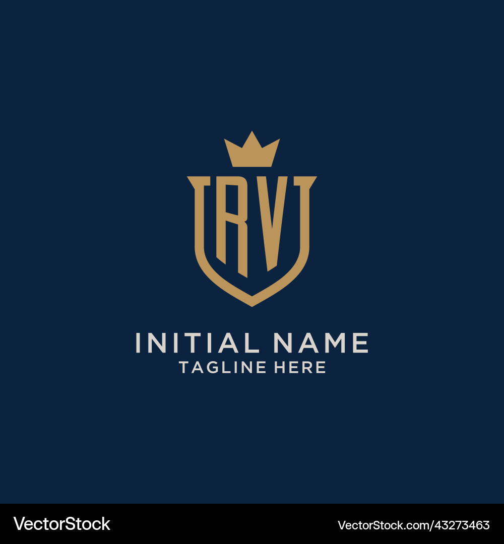 Rv initial shield crown logo Royalty Free Vector Image