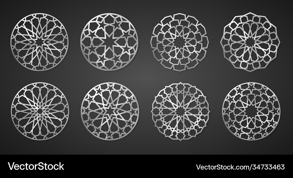 Set silver arabic round patterns traditional Vector Image