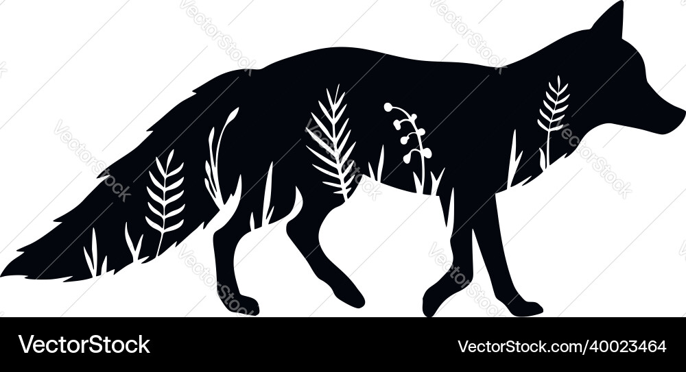 Fox - stencil with floral design animal Royalty Free Vector