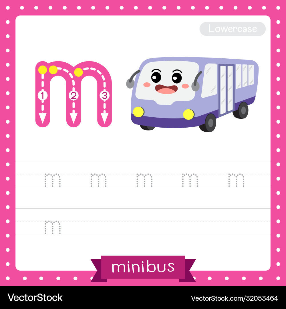 Letter m lowercase tracing practice worksheet Vector Image