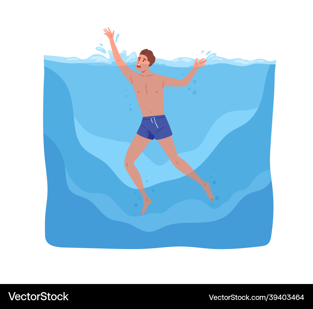 Man sinking in sea young guy danger during Vector Image