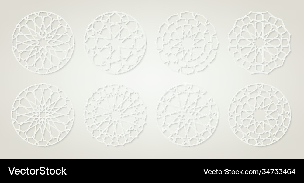 Set white arabic round patterns traditional Vector Image