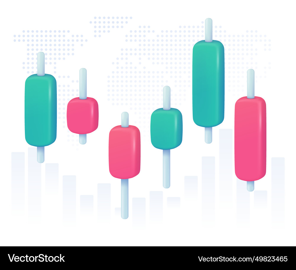 3d candlestick charts fluctuate with the world Vector Image
