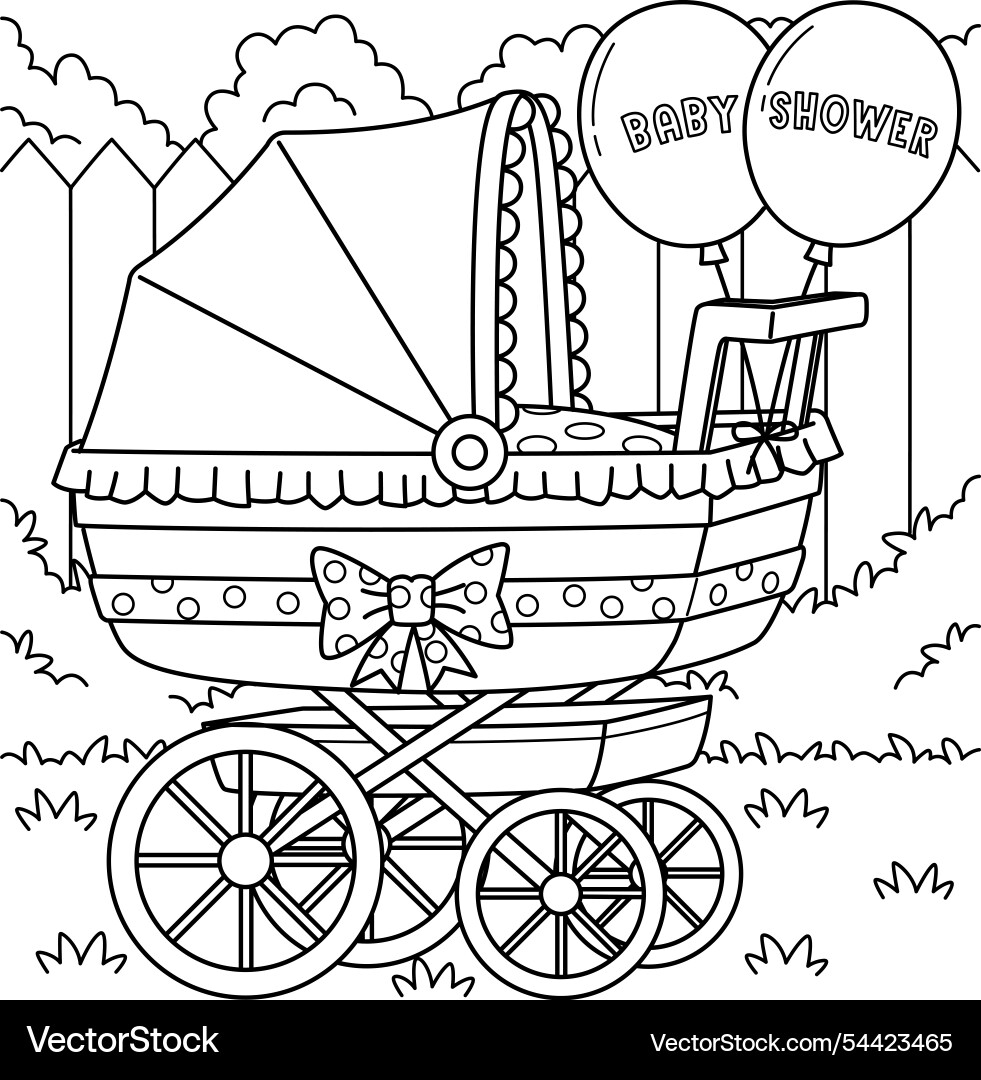 Baby shower stroller coloring page for kids Vector Image