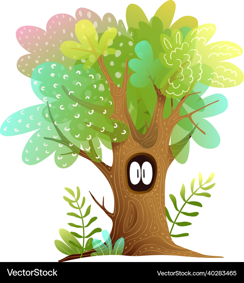 Hollow tree isolated fairytale cartoon Royalty Free Vector